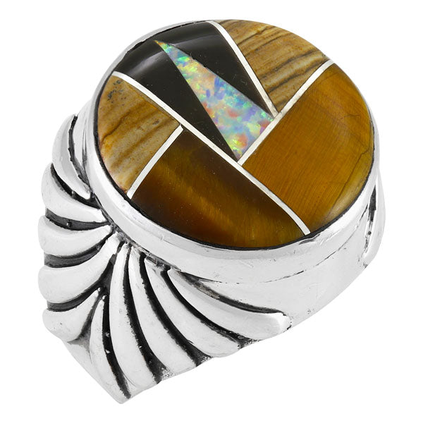 Men's Multi Gem Ring Sterling Silver R2628-C34 (Sizes 9-13)
